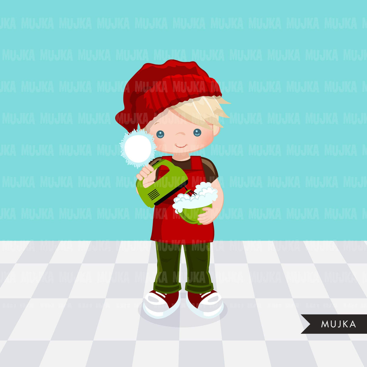 Christmas Baking Clipart, Cute baker boy characters, kitchen baking pa ...