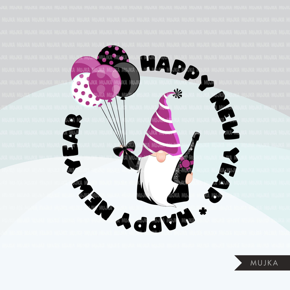 Gnome Clipart, happy New year graphics, celebrating gnomes, balloons ...