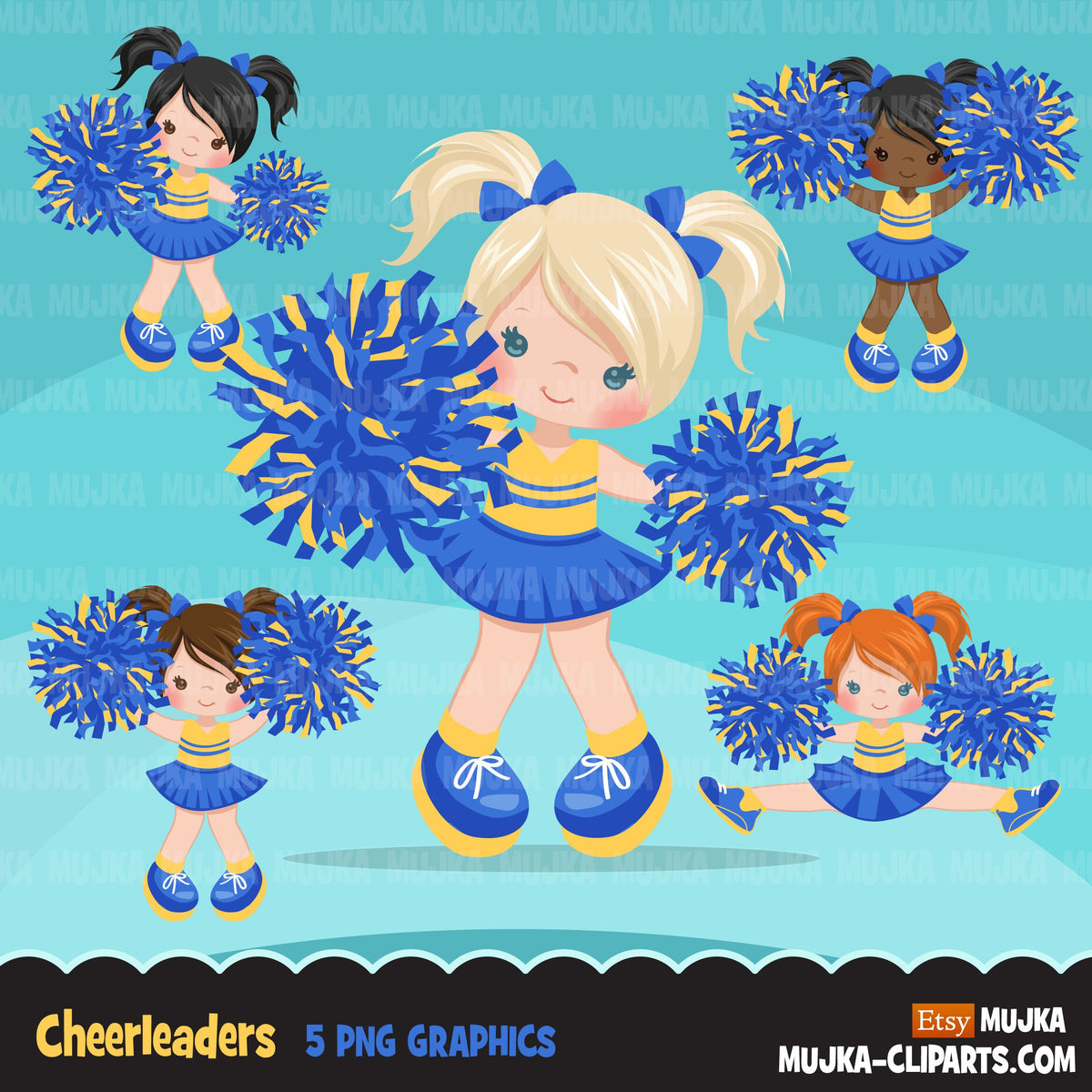 Cheerleader Clipart. Sports Graphics, cheerleader girl pom pom. Royal ...