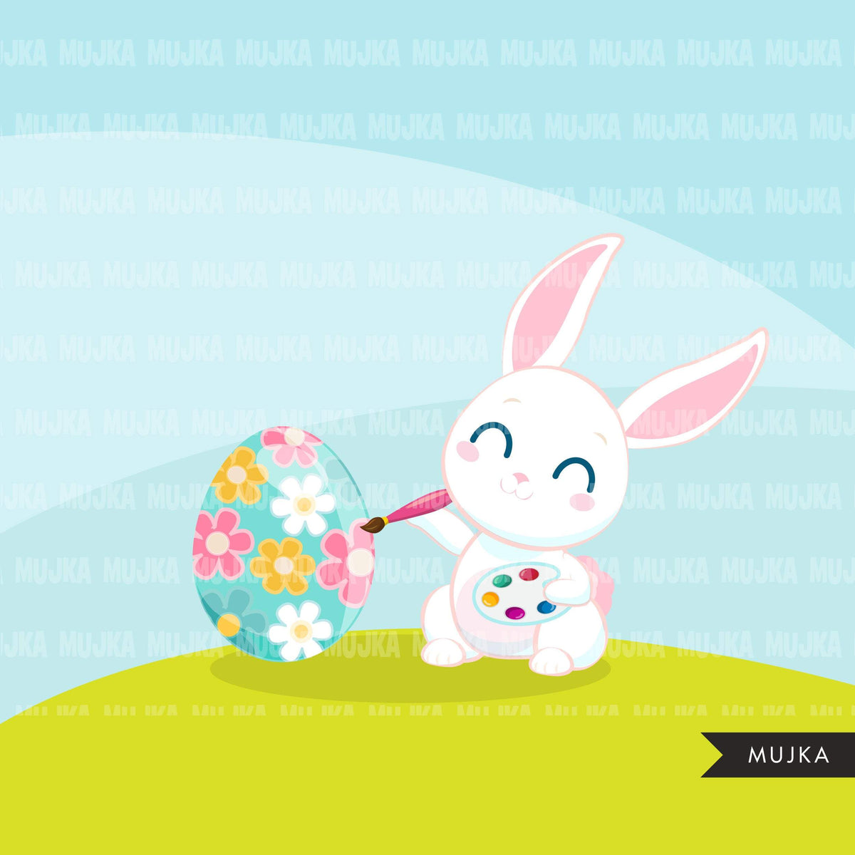 Easter Bunny Clipart, Cute rabbit with Easter egg, animal graphics com ...
