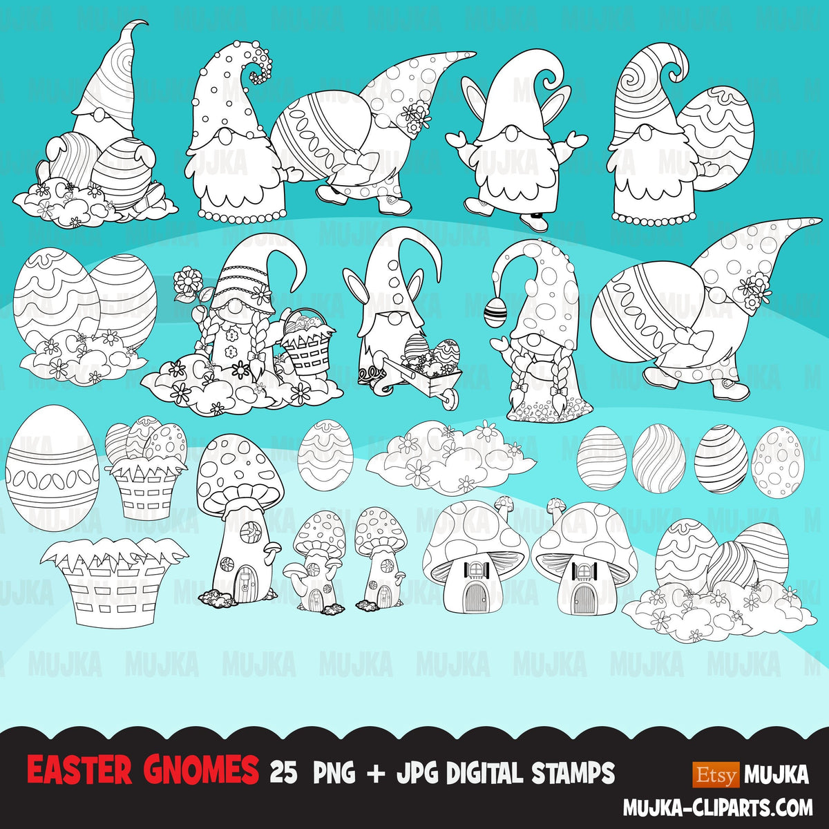 Easter gnomes Digital stamps, Mushroom house, easter eggs, Scandinavia ...