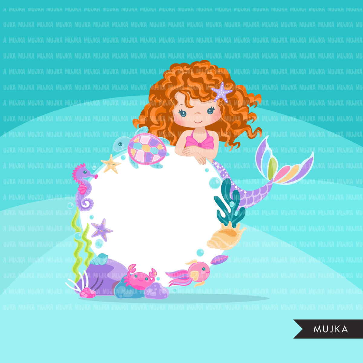 Mermaid clipart, cute underwater frame, pastel rainbow mermaid graphic ...