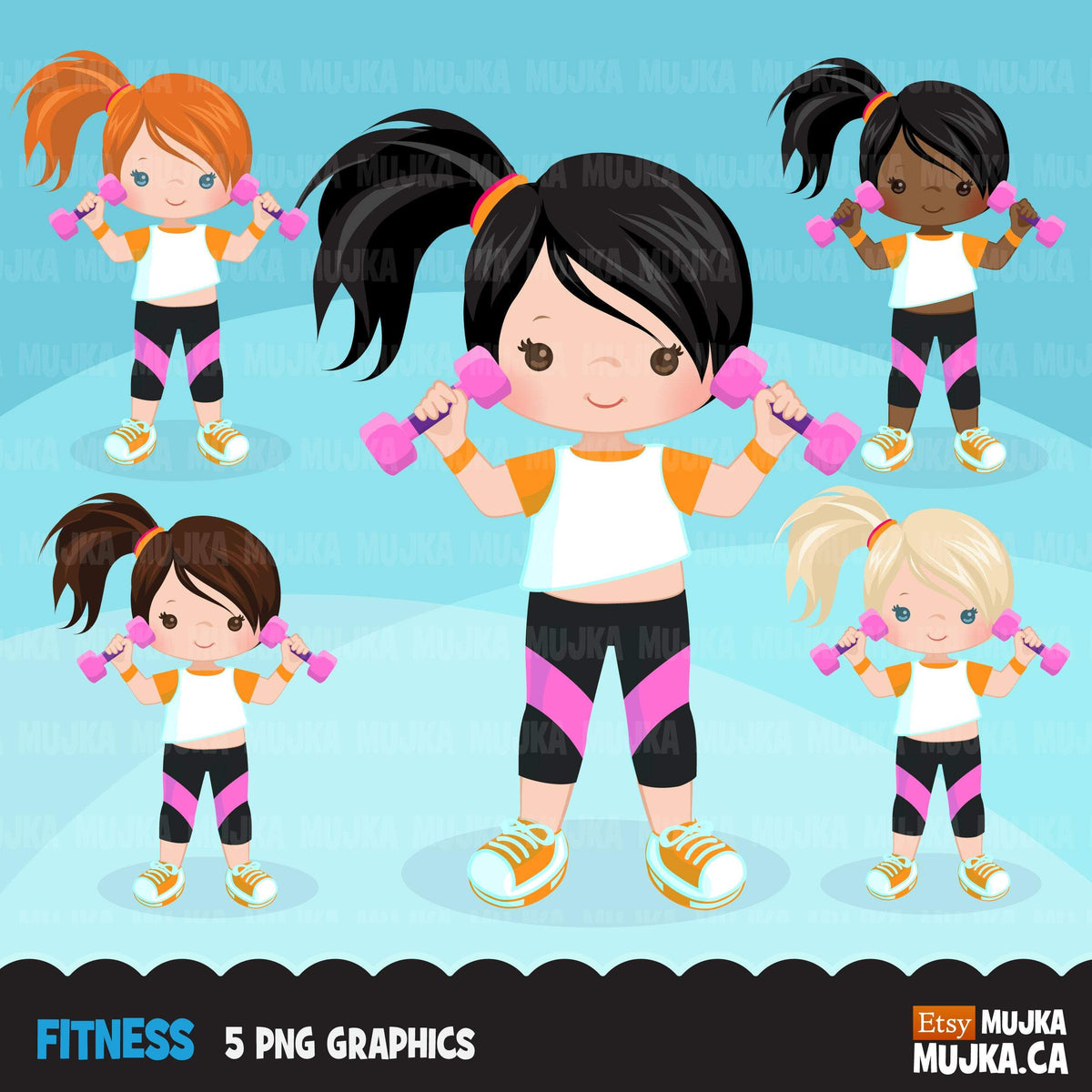 Gymnastics Fitness Clipart Bundle, Sports, workout sublimation t-shirt ...