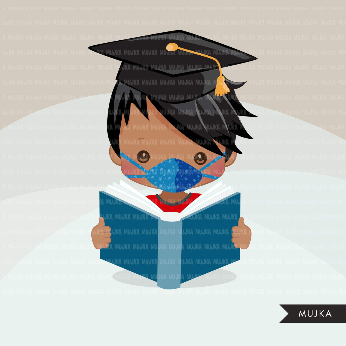 Graduation Clipart, graduate black boys with book and mask, school, st ...