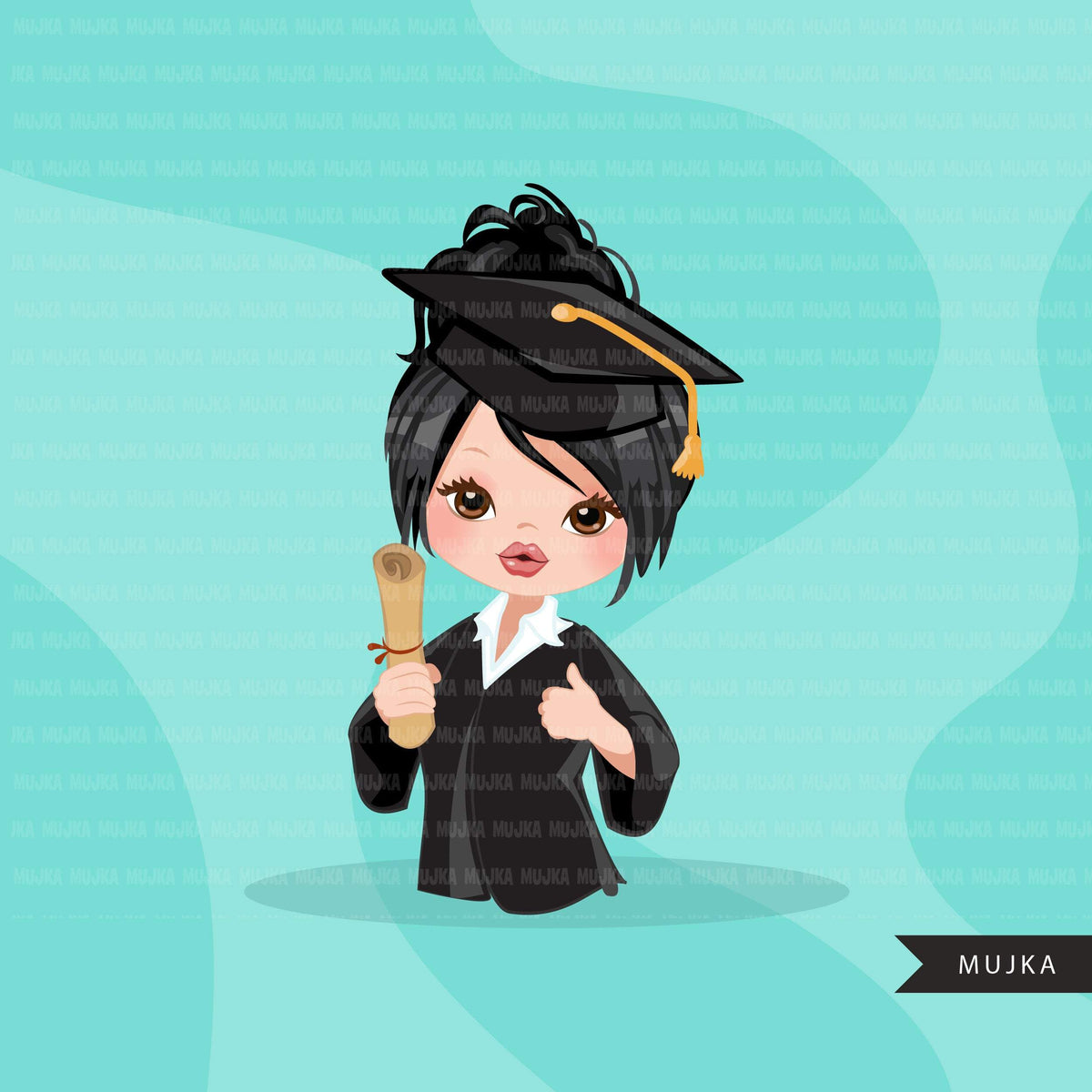 Graduation Clipart, senior graduate girls with cape and scroll, school ...