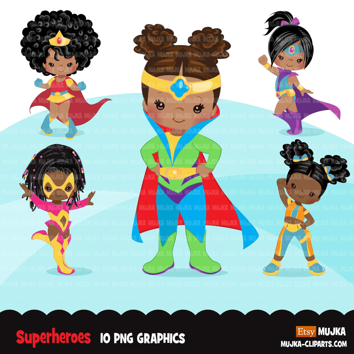 Superhero clipart, supergirl hero sublimation graphics, black girls bi ...
