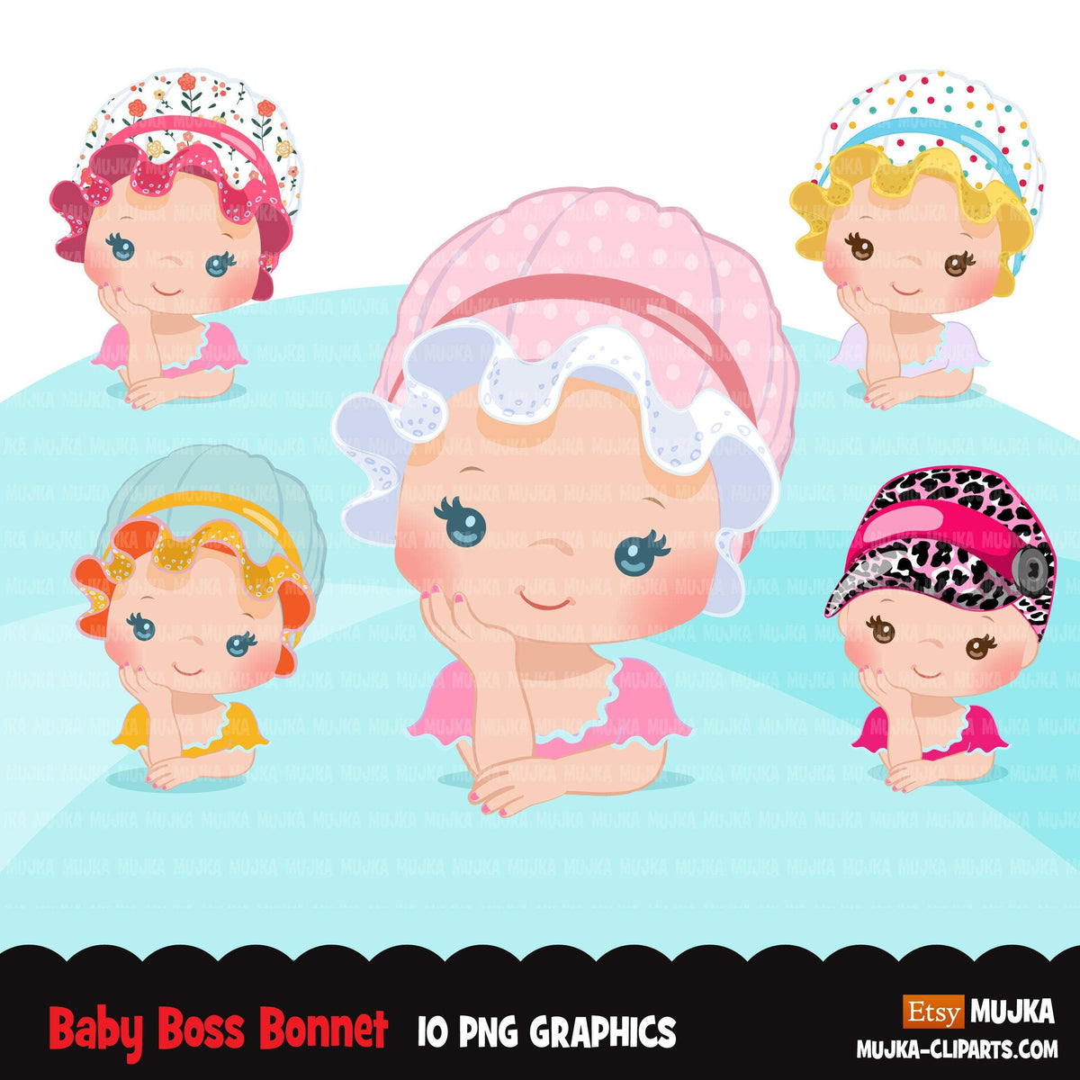 Baby Boss Clipart, girls with cute bonnet hat, baby girl, baby shower ...