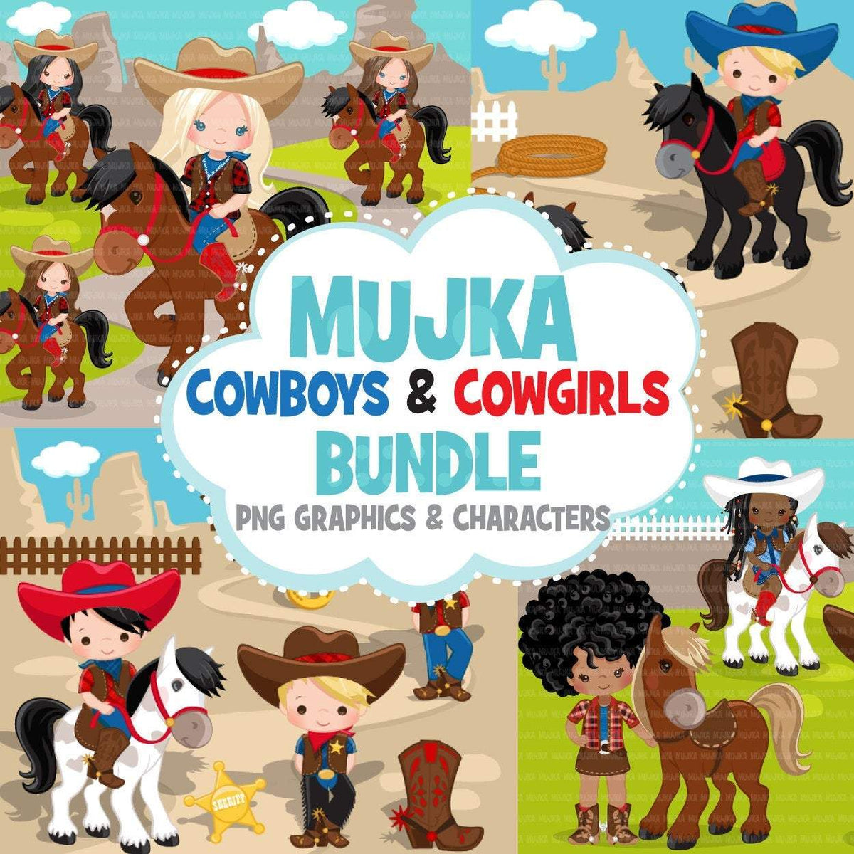 Cowboys and Cowgirls Clipart Bundle, wild west country western designs ...