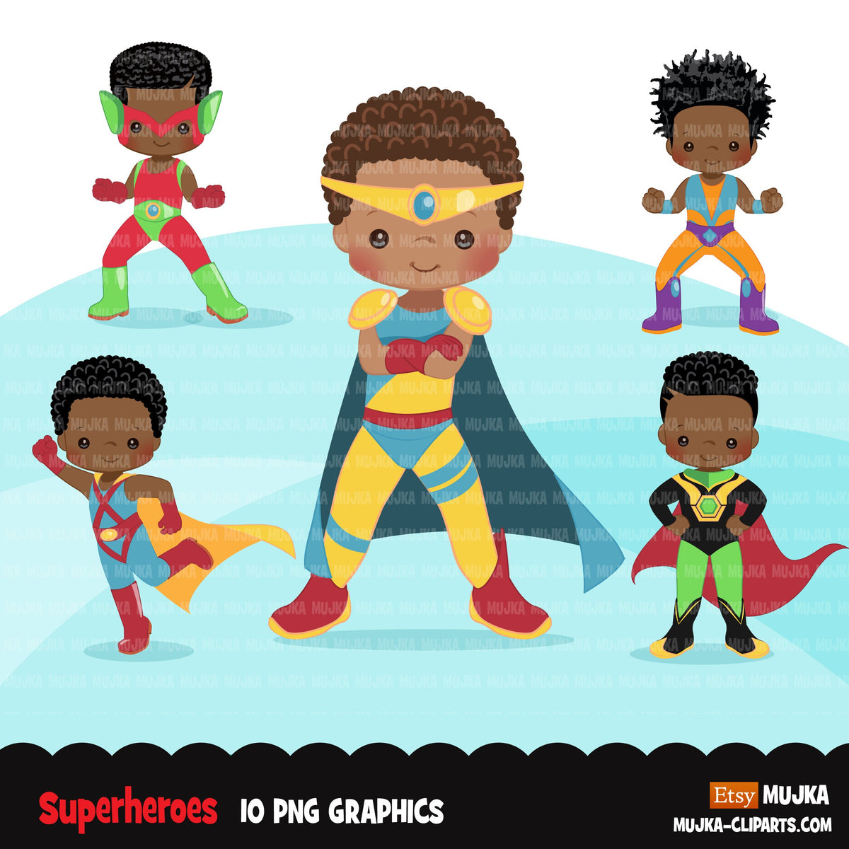 Superhero clipart, superboy hero sublimation graphics, black boys birt ...
