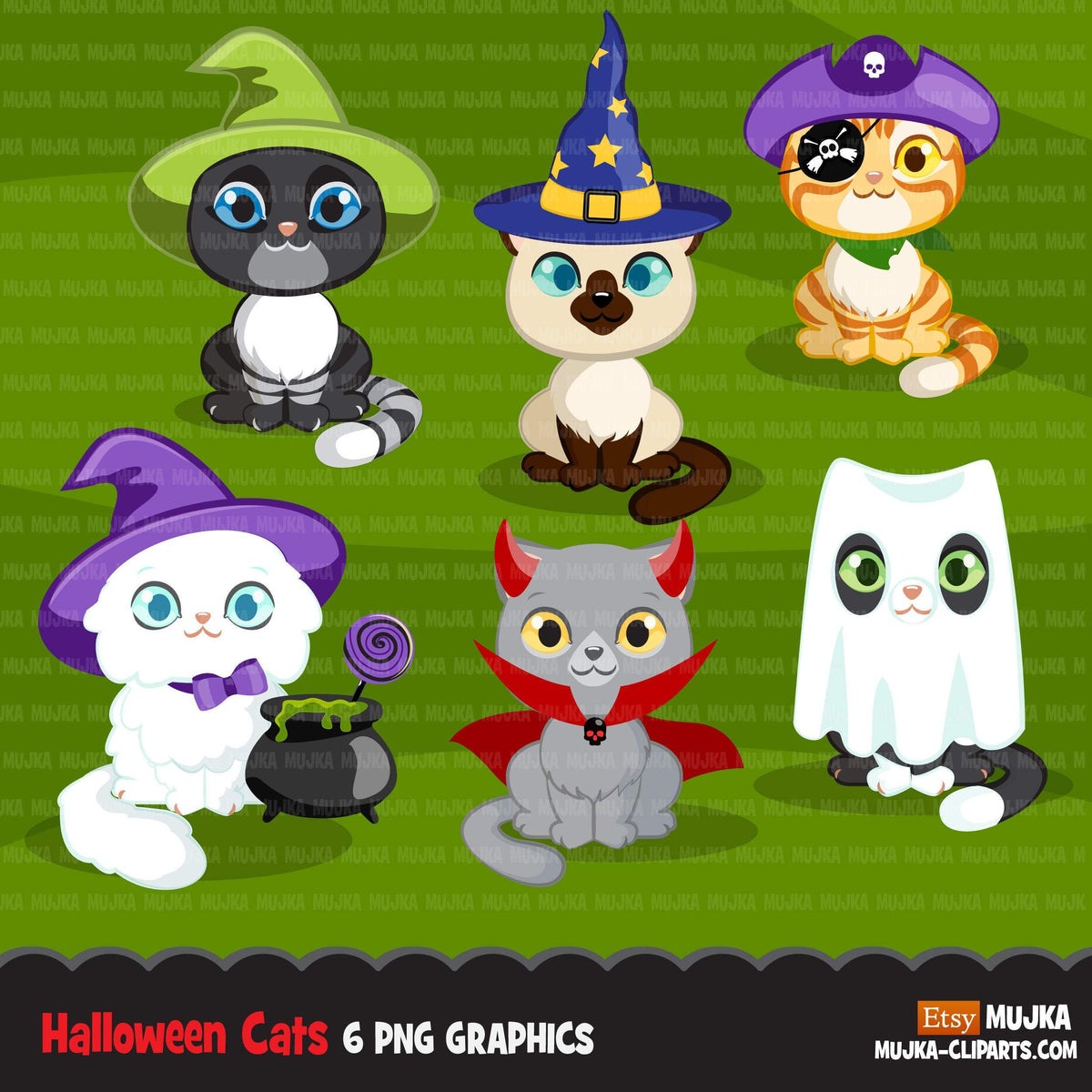 Halloween cats clipart, Black cat, Siamese, trick or treat graphics, c ...