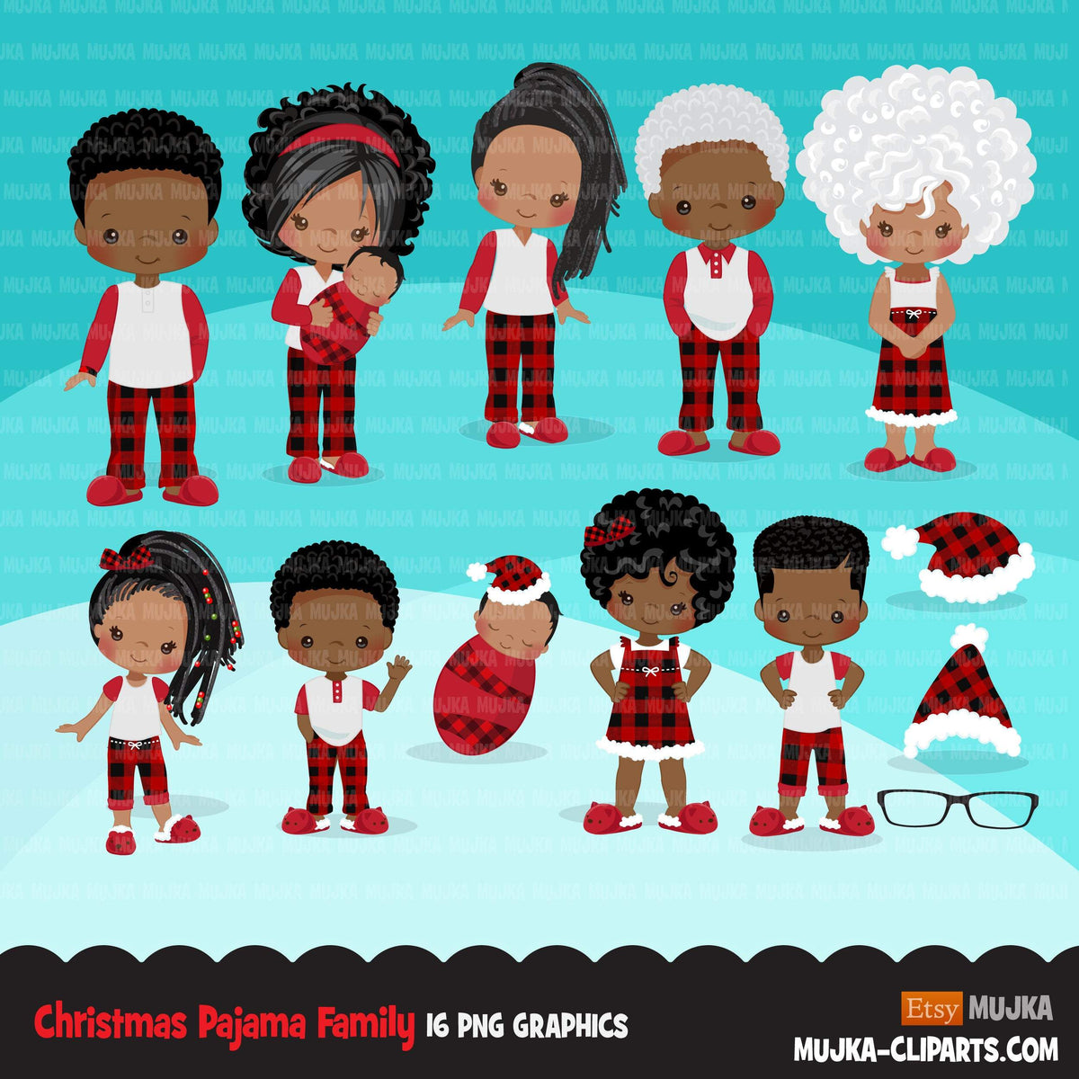 Christmas pajama clipart bundle, Noel Illustrations, pajama family, co ...