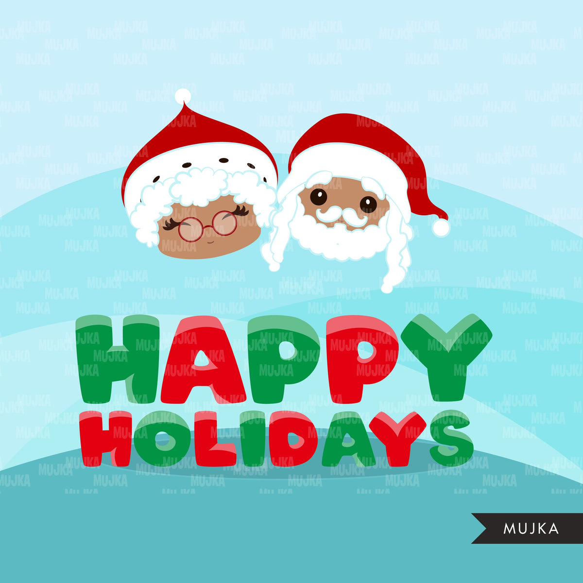 Christmas Clipart, Christmas heads, black santa, Mrs Santa, elves, Rud ...