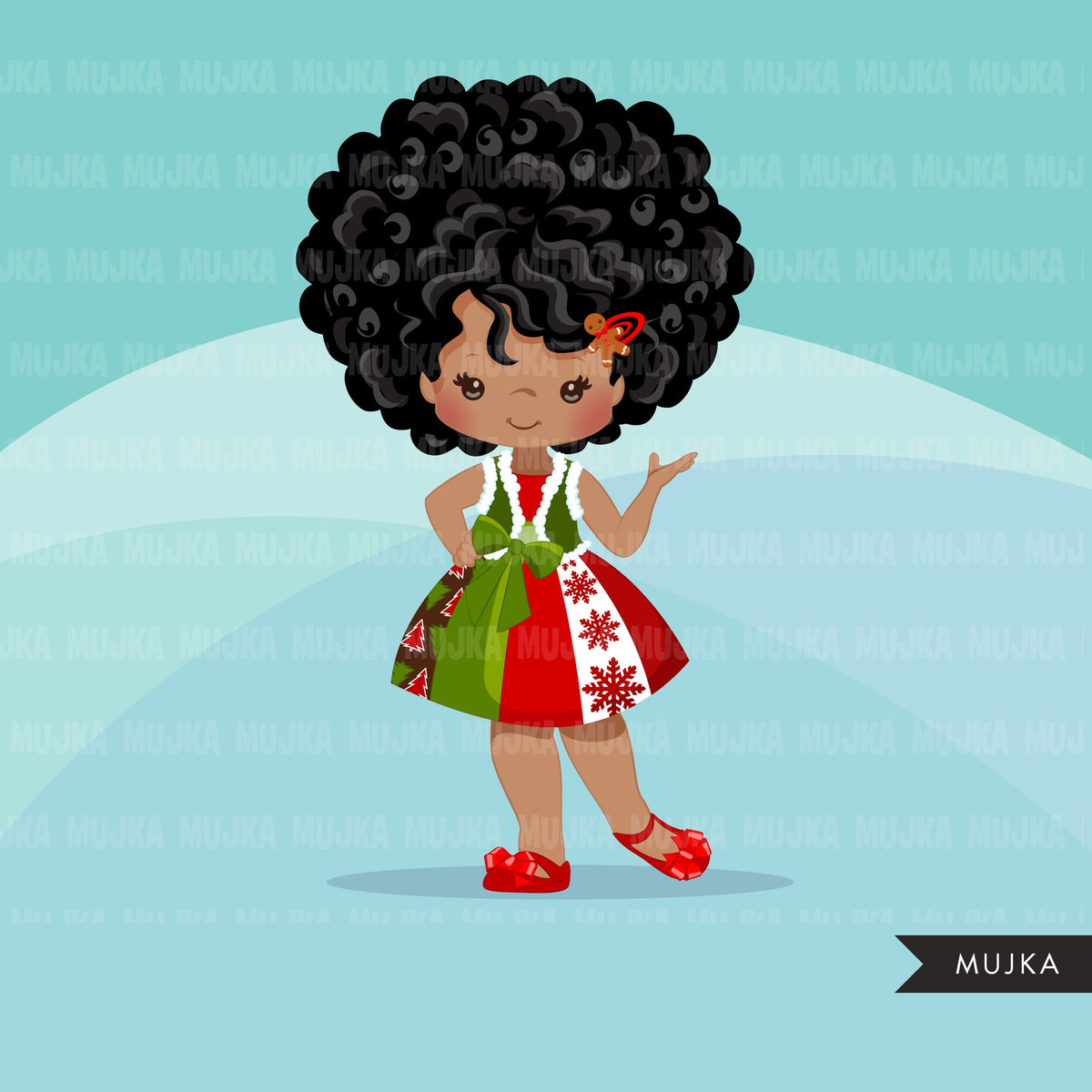 Christmas Clipart, black girl christmas outfit, Noel graphics, Holiday ...