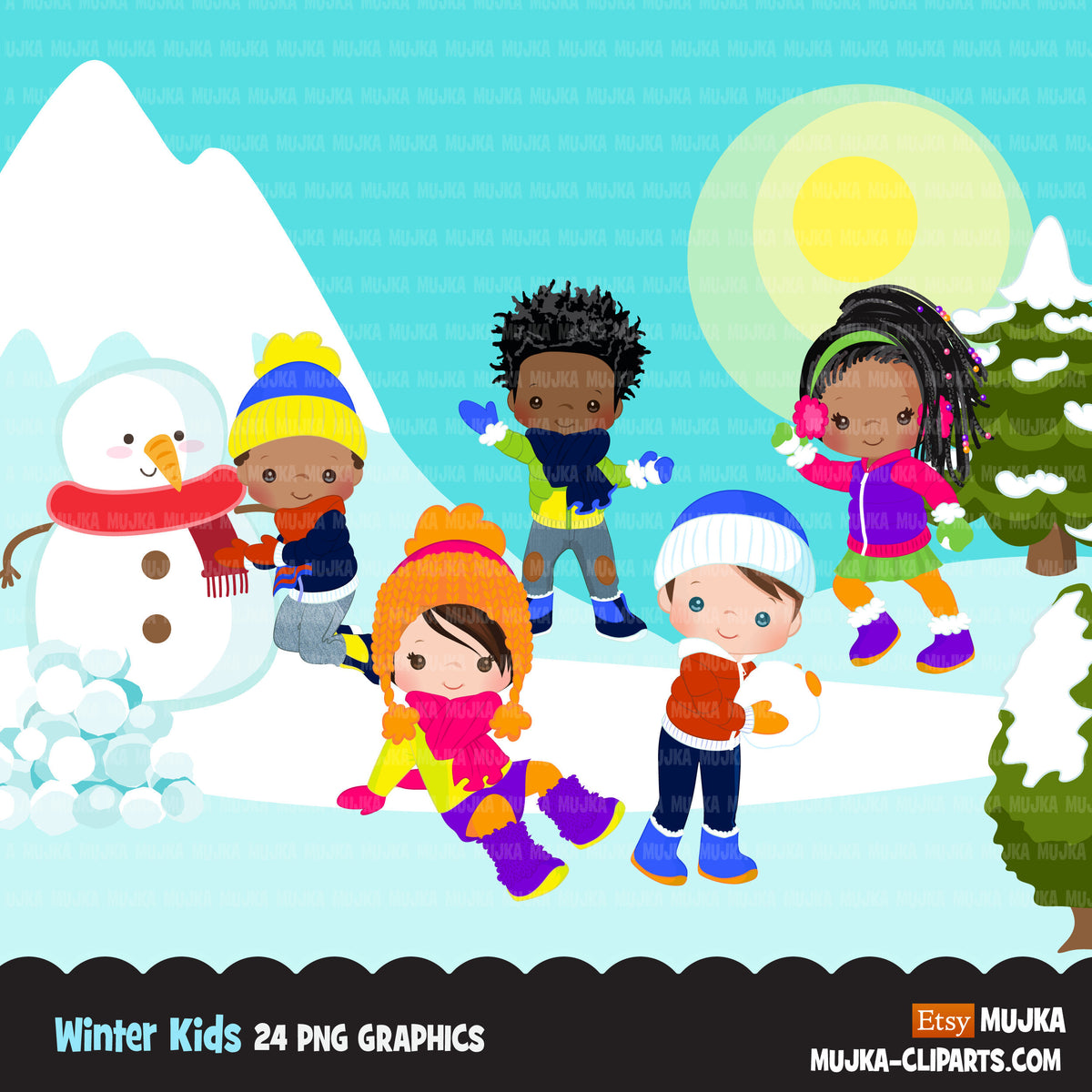 Snowball fight Clipart, Winter graphics, outdoors, snowman, snow backd ...