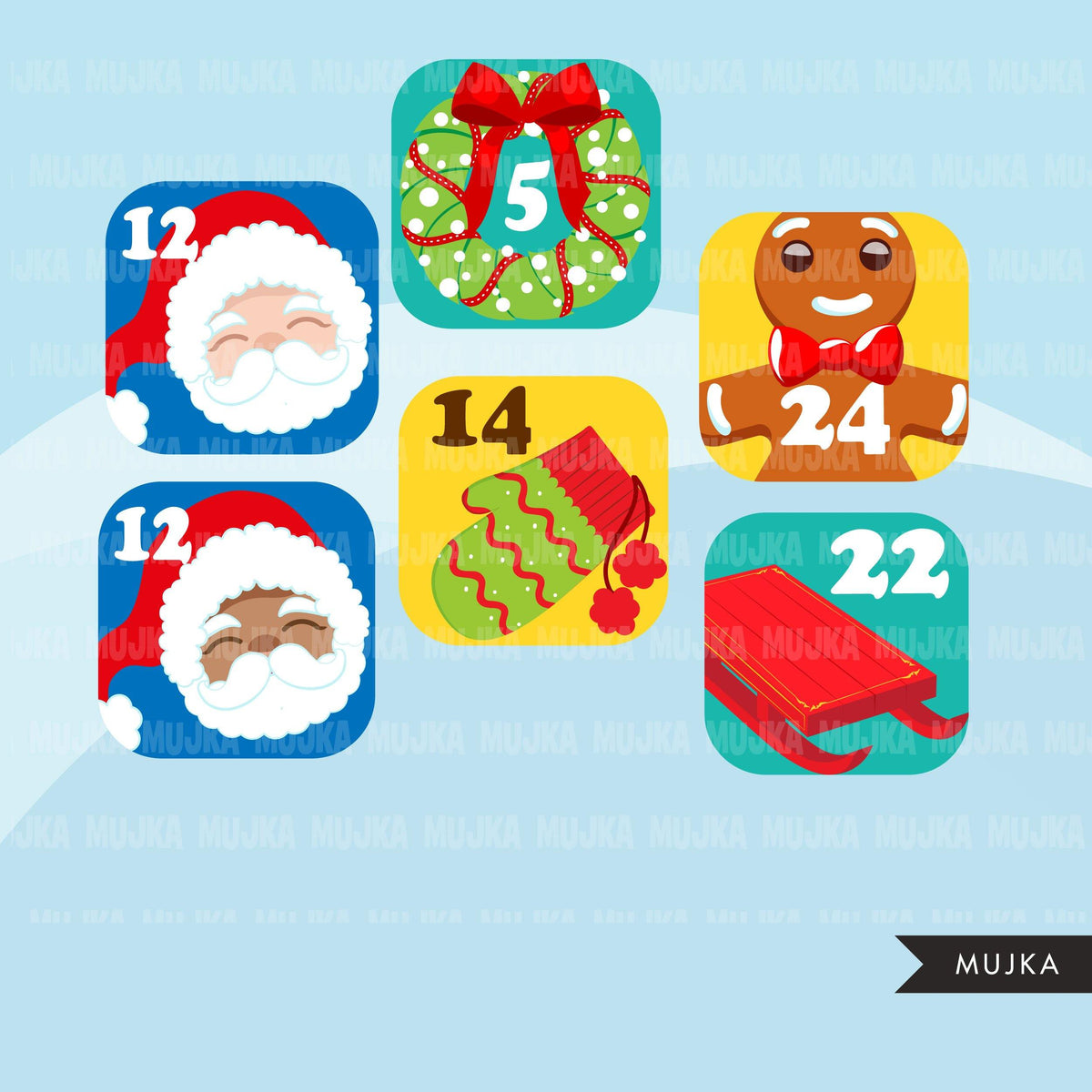Christmas Clipart, Advent Calendar graphics, Noel graphics, png sublim ...