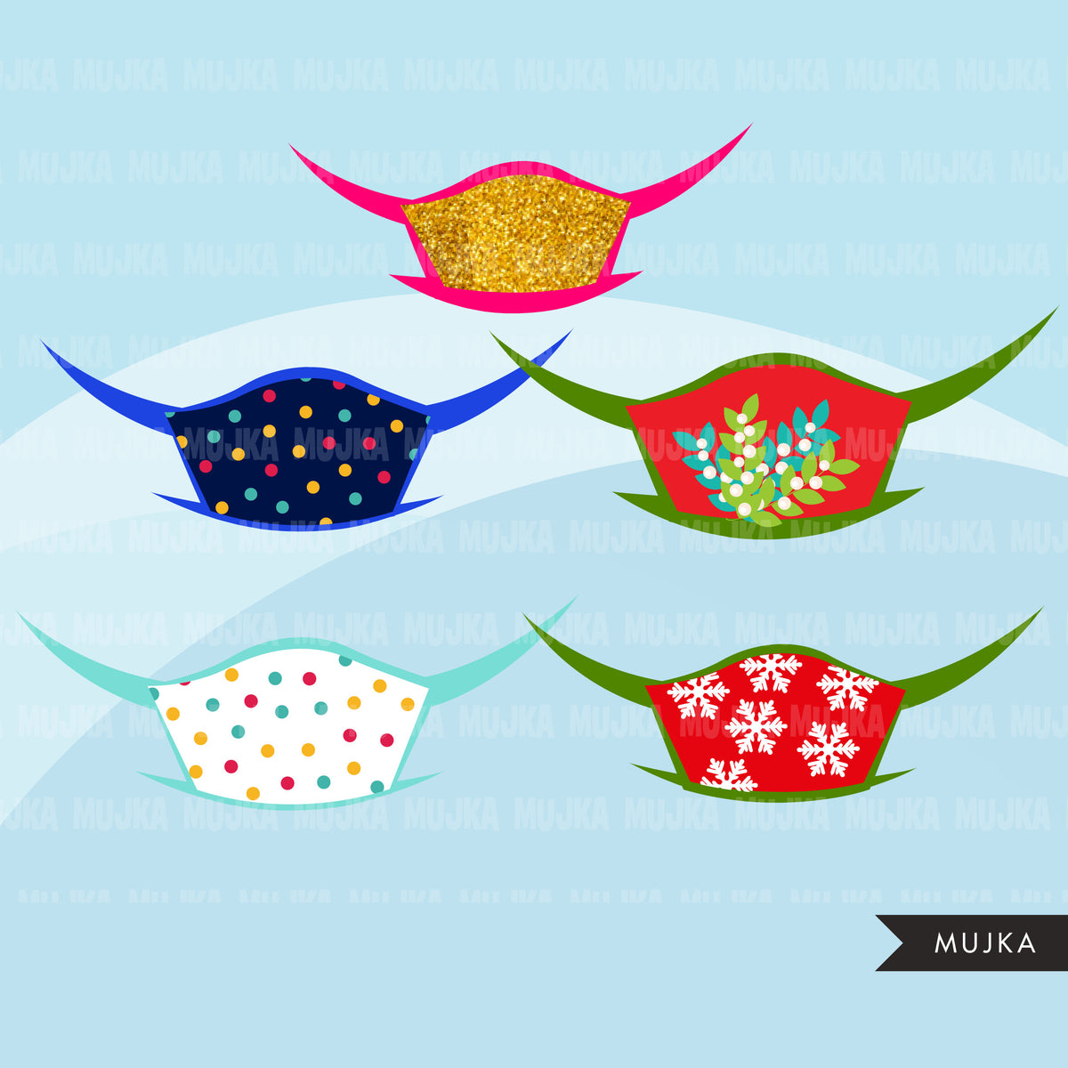 Christmas face masks clipart, Christmas graphics, covid Christmas, fac ...