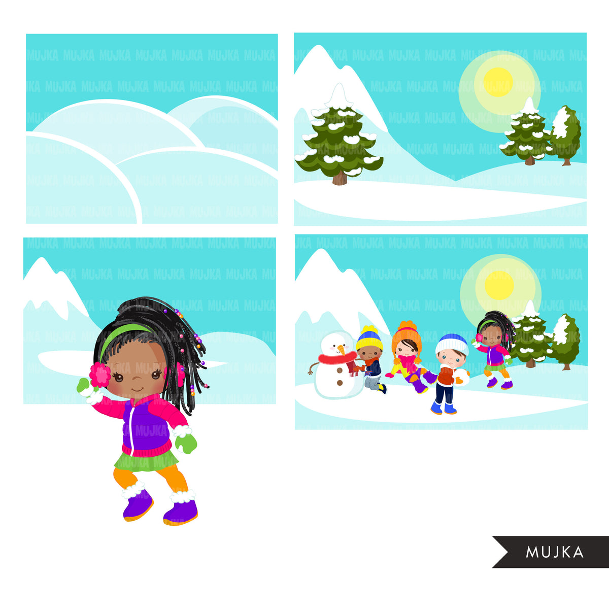 Kids In Winter Season Clipart