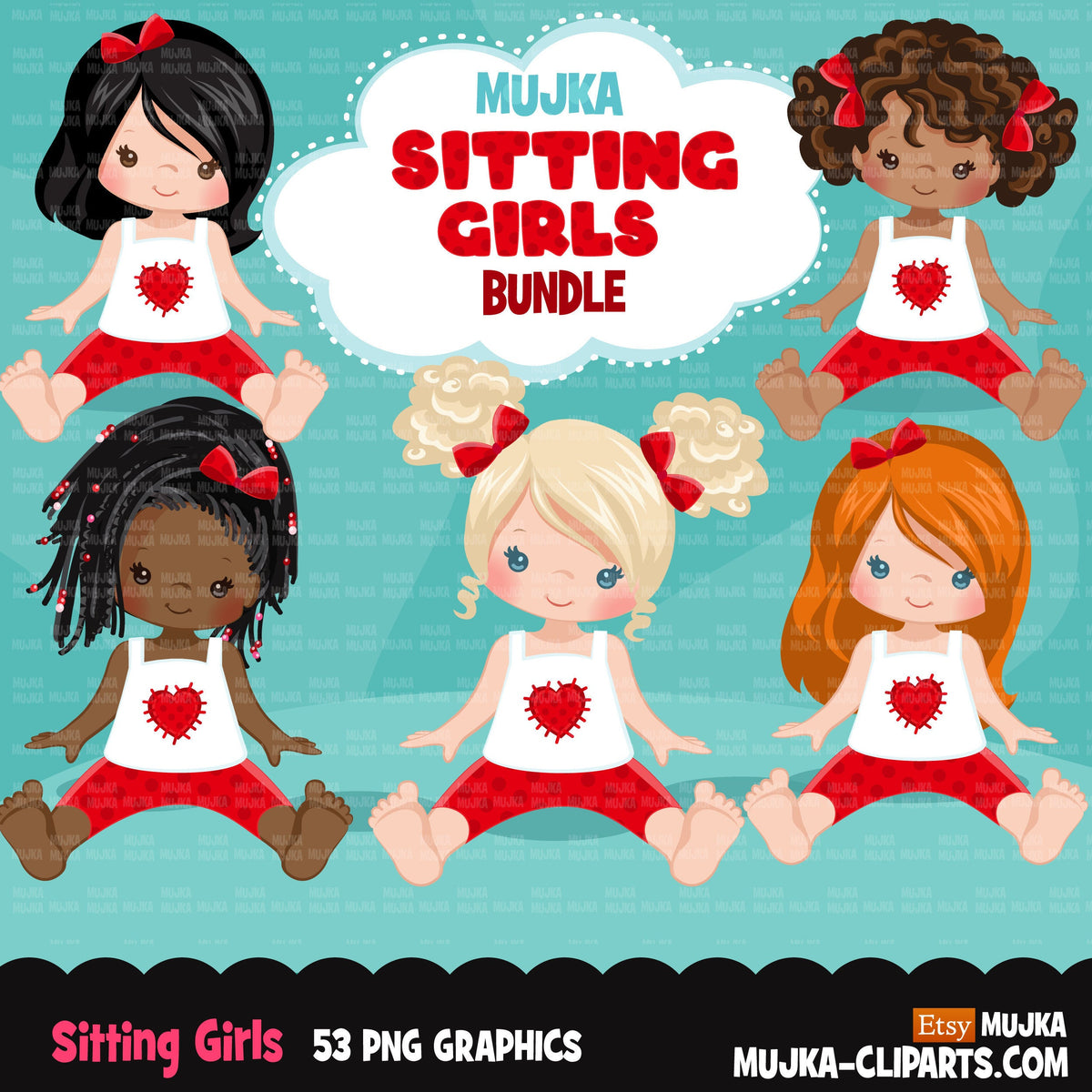 Valentine Clipart, little girls bundle, sisters, friends sublimation ...