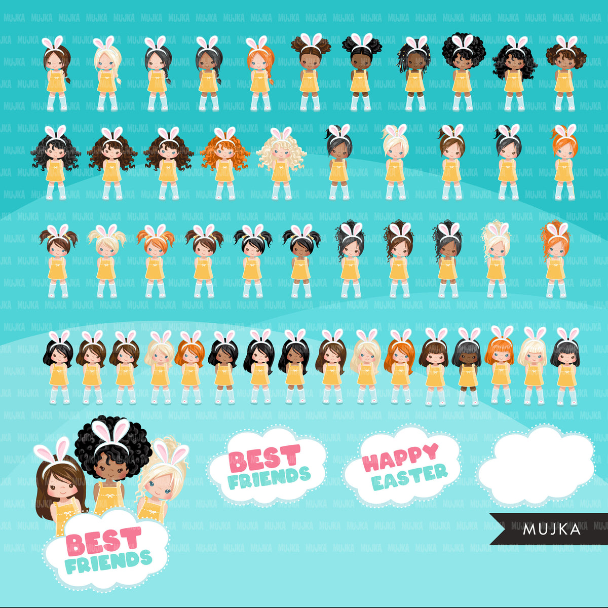 Easter clipart bundle, Best friends designs, easter bunny ears, black ...