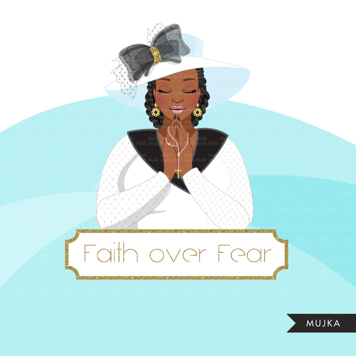 Church ladies clipart, praying sisters sublimation designs, black curv ...