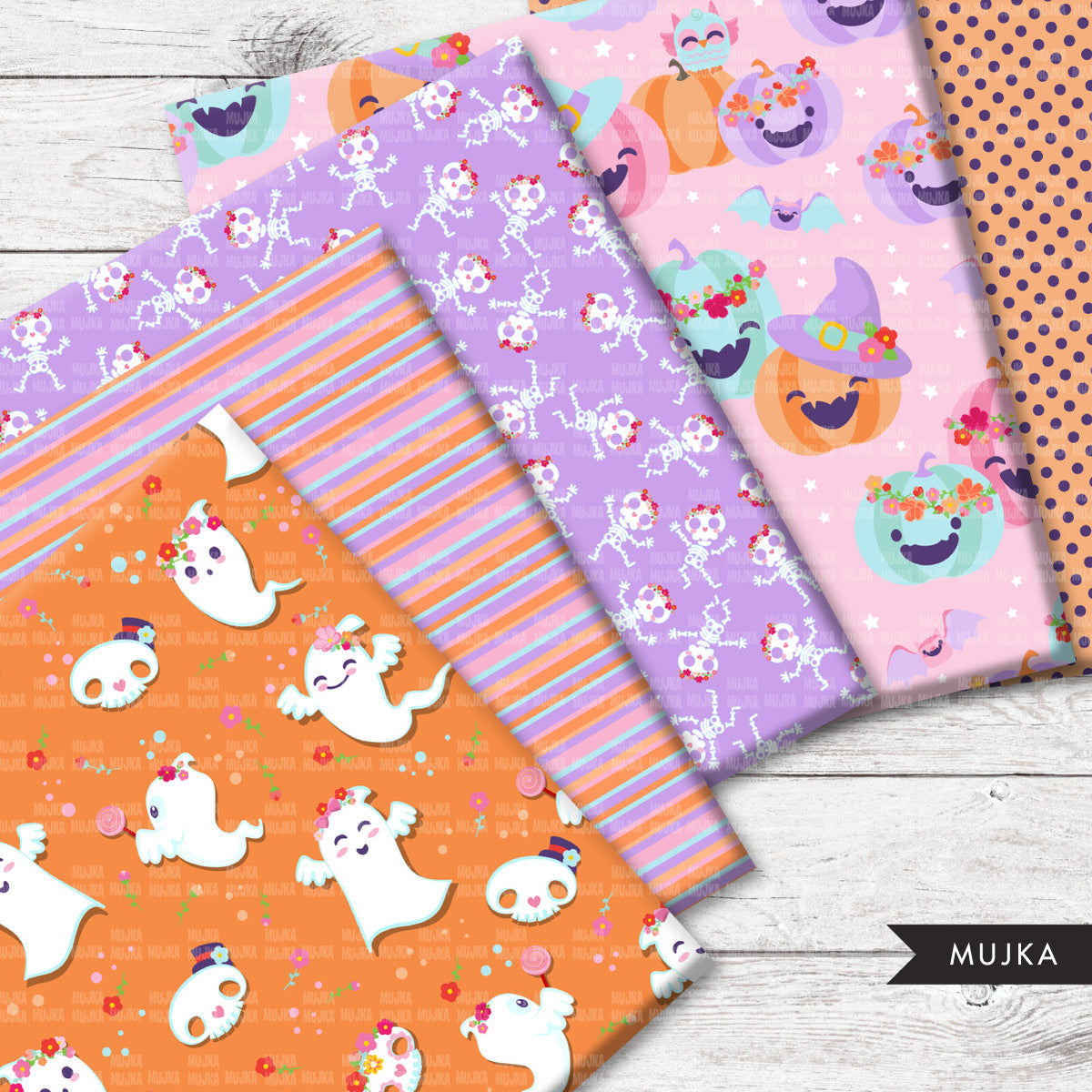 Cute Halloween Digital Papers, Pink Halloween Seamless Patterns, pink ...