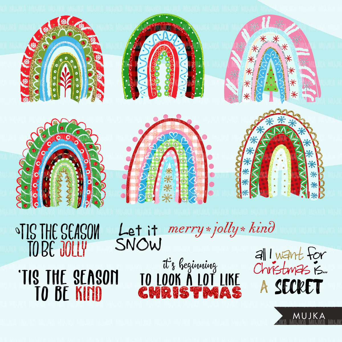 Christmas rainbows clipart, christmas rainbows png, festive rainbows ...