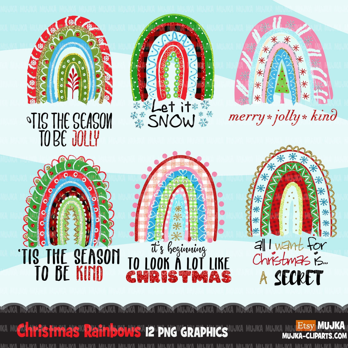 Christmas rainbows clipart, christmas rainbows png, festive rainbows ...