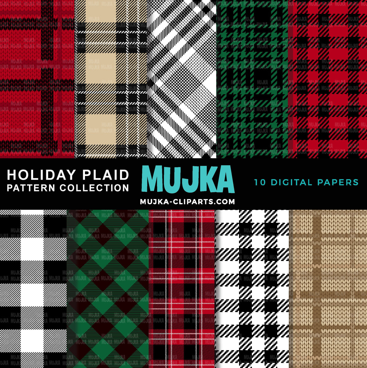 Christmas digital papers, plaid digital papers, buffalo plaid png, pla ...