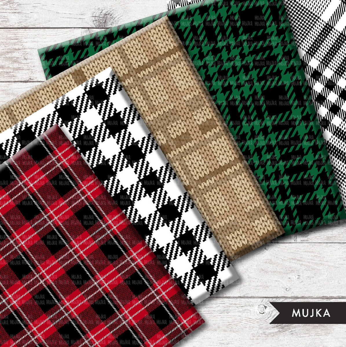 Christmas digital papers, plaid digital papers, buffalo plaid png, pla ...