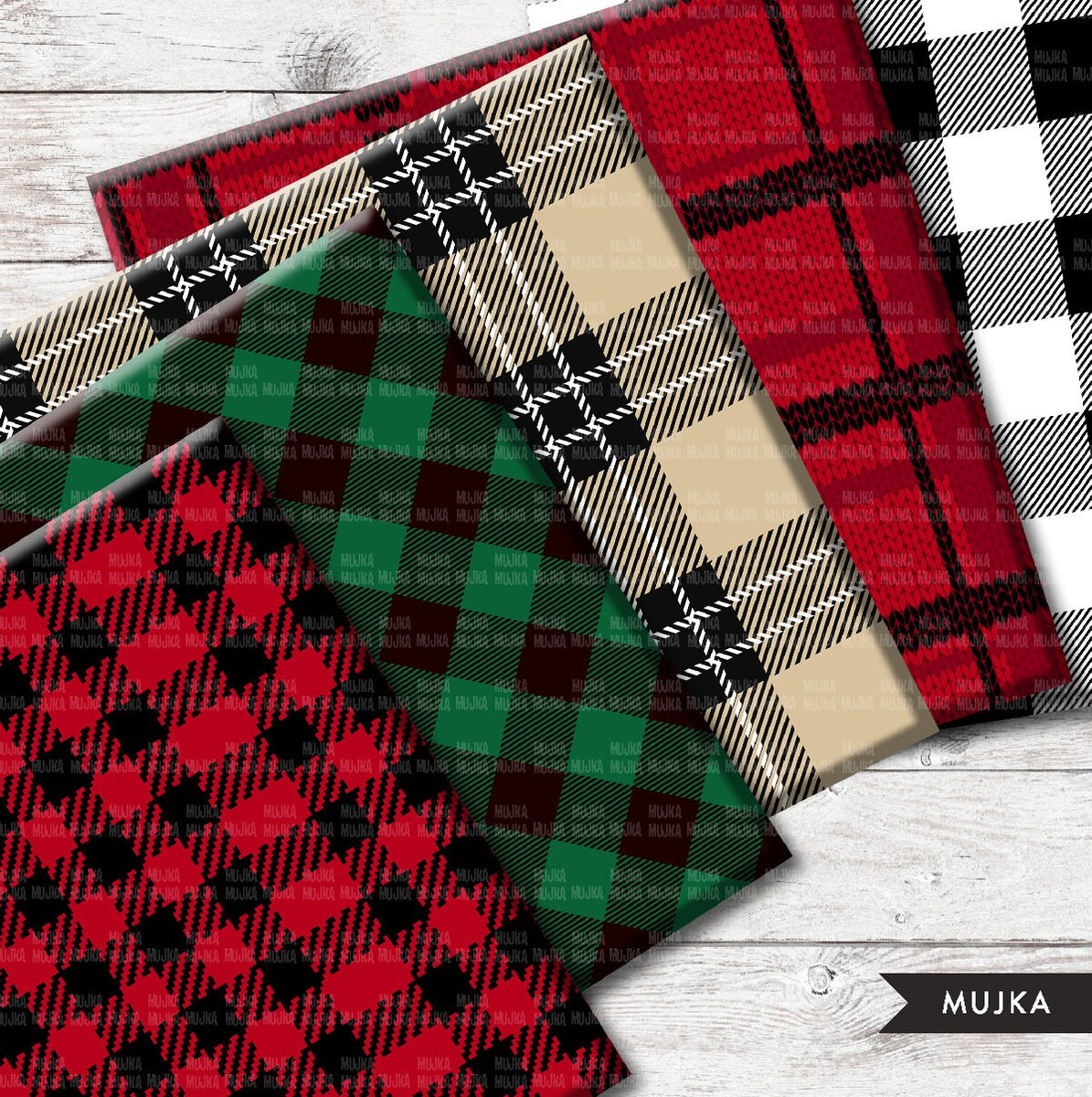 Christmas digital papers, plaid digital papers, buffalo plaid png, pla ...