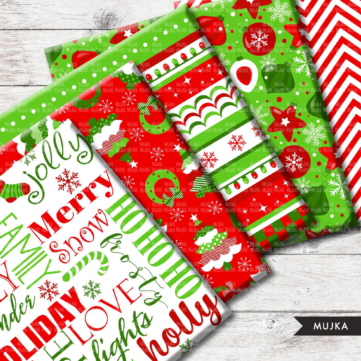 Christmas digital papers, red green Christmas papers, Christmas backgr ...