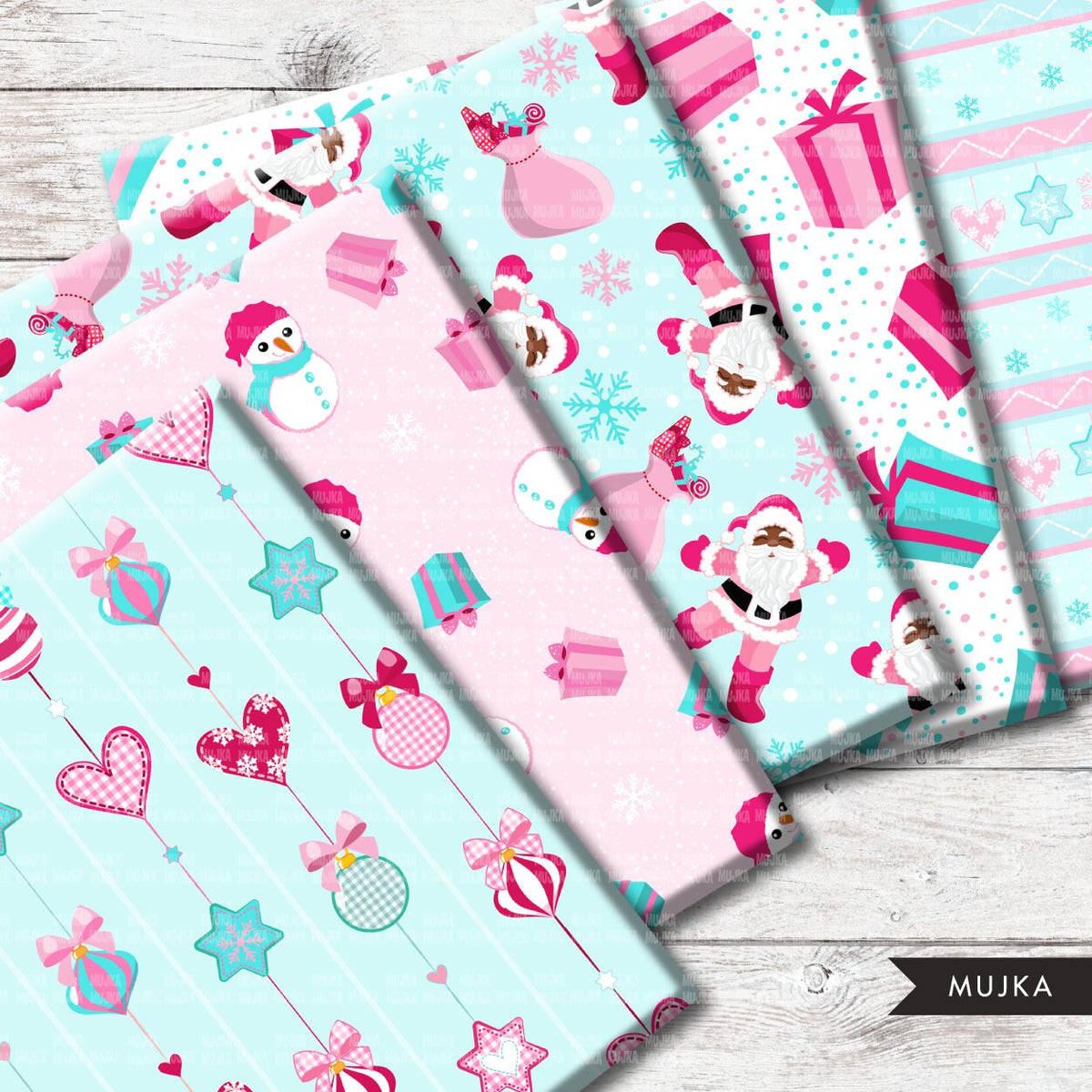 Christmas digital papers, pink Christmas papers, pastel Christmas pape ...