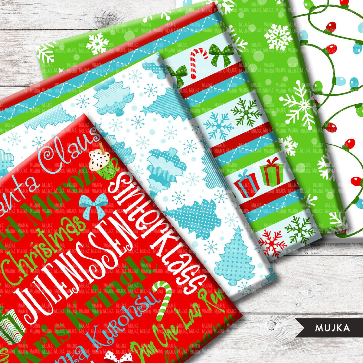 Christmas digital papers, red green blue Christmas papers, Christmas b ...