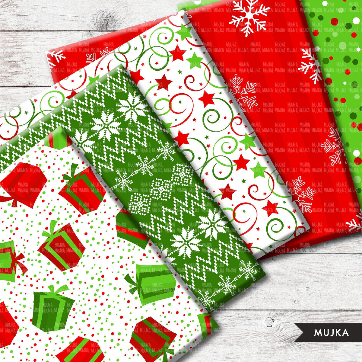 Christmas digital papers, red green Christmas papers, Christmas backgr ...
