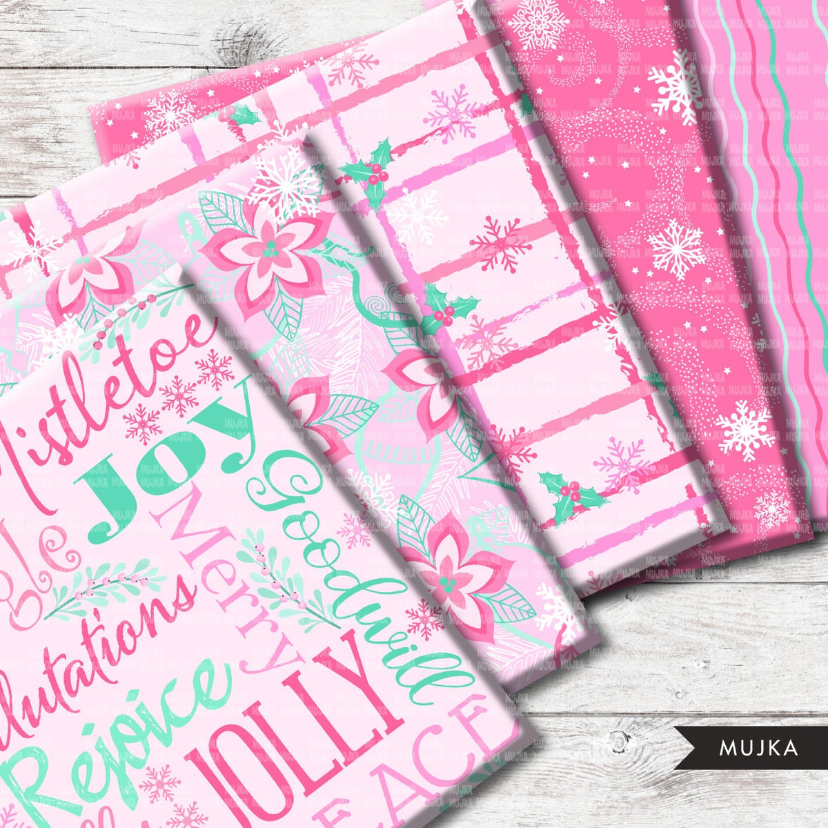 Christmas digital papers, pink Christmas papers, pastel Christmas pape ...