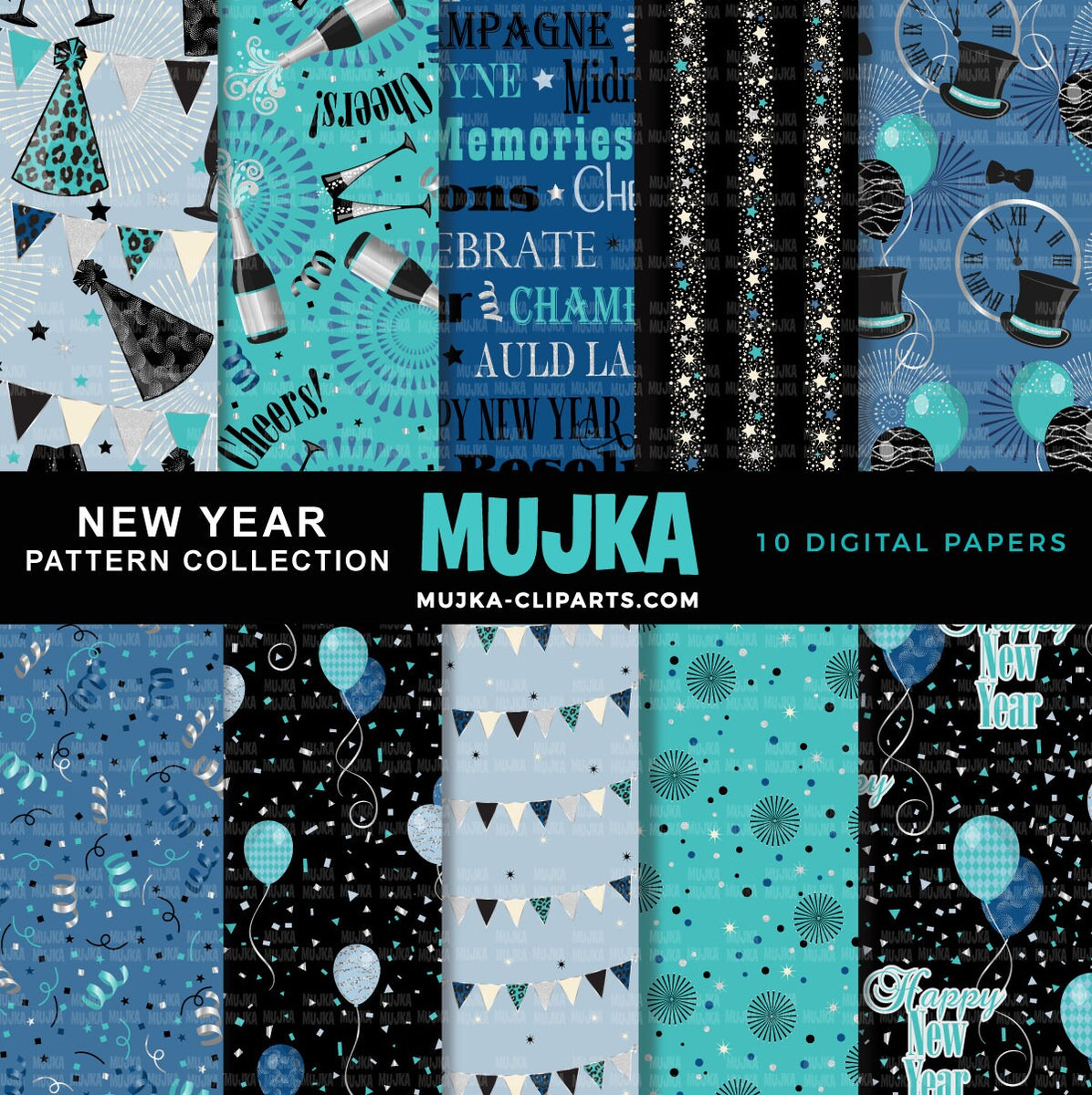 New year digital papers, celebration digital papers, silver glitter pa ...