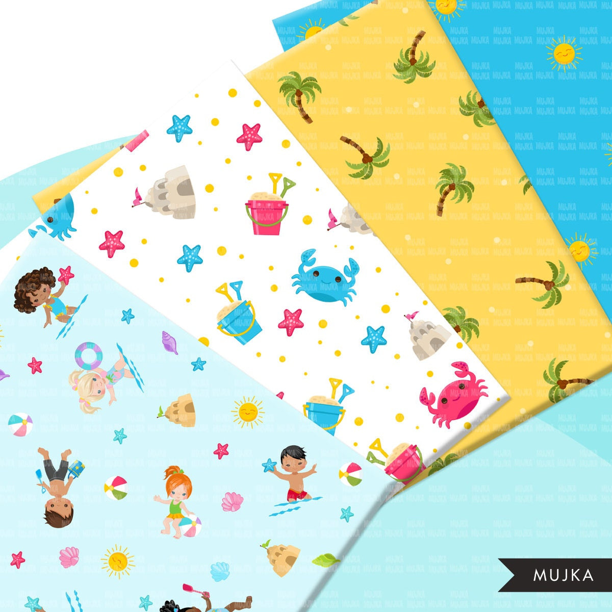 Summer stickers, planner stickers bundle, summer digital papers, pre-c ...
