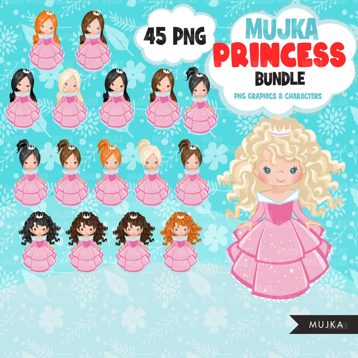 Princess Bundle, princess png, pink princess clipart, birthday bundle ...