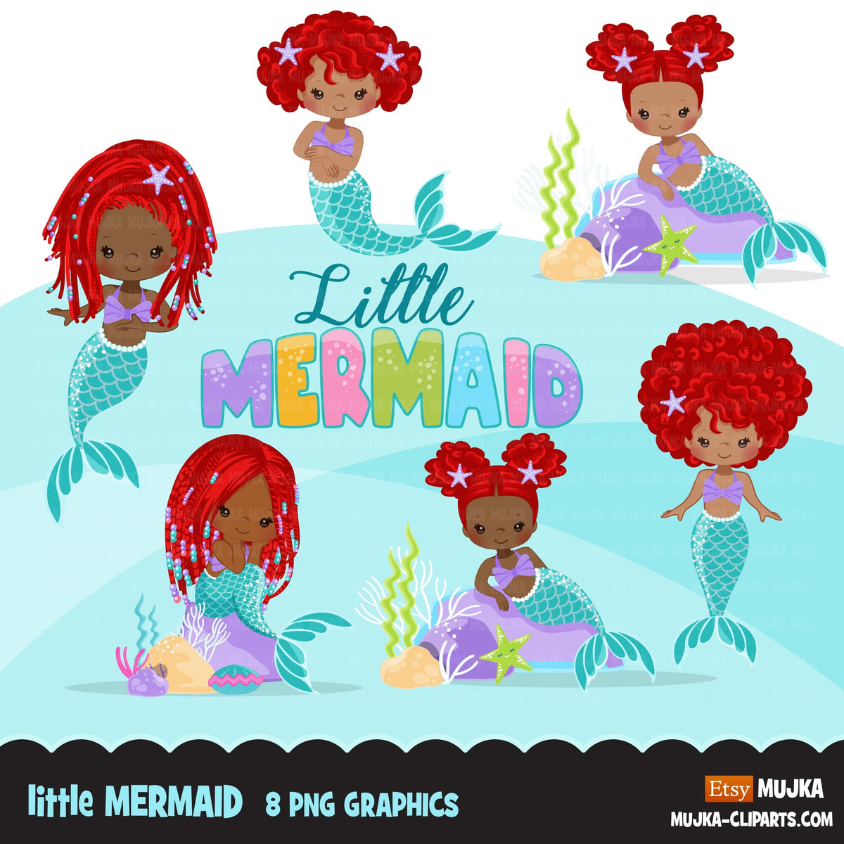 Little Mermaid clipart, mermaid PNG, mermaid sublimation graphics, bla ...