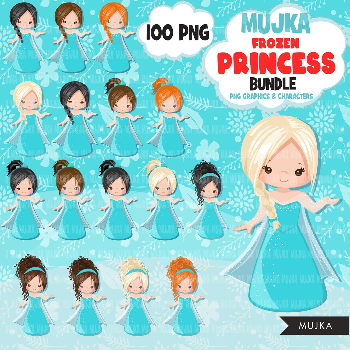 Princess Bundle, princess png, princess clipart, birthday bundle, blac ...