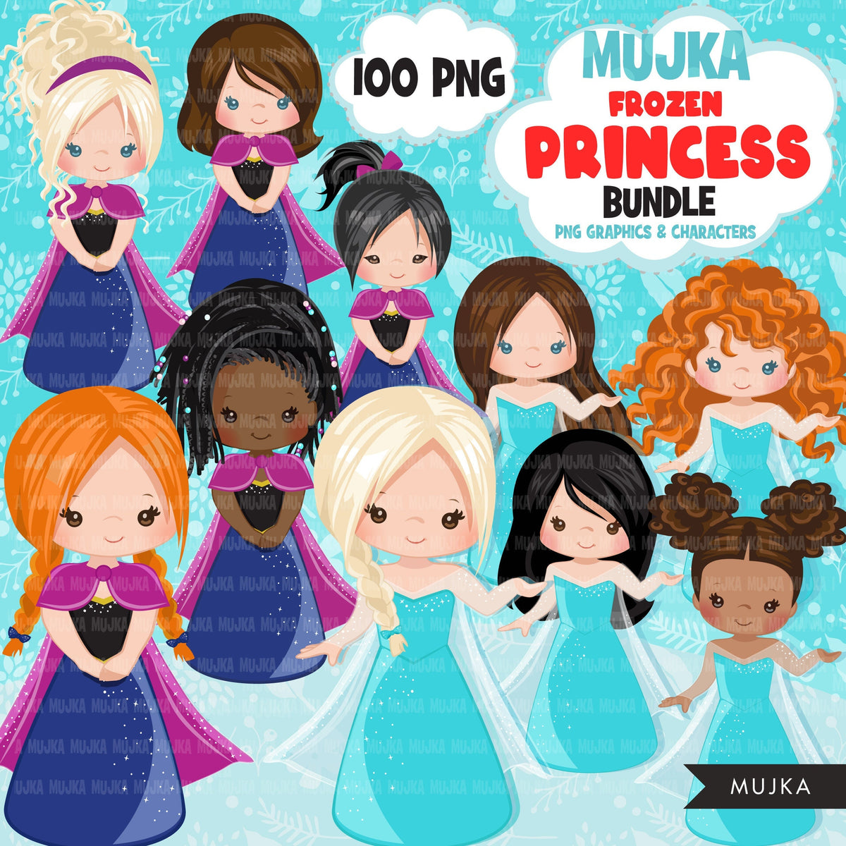 Princess Bundle, princess png, princess clipart, birthday bundle, blac ...