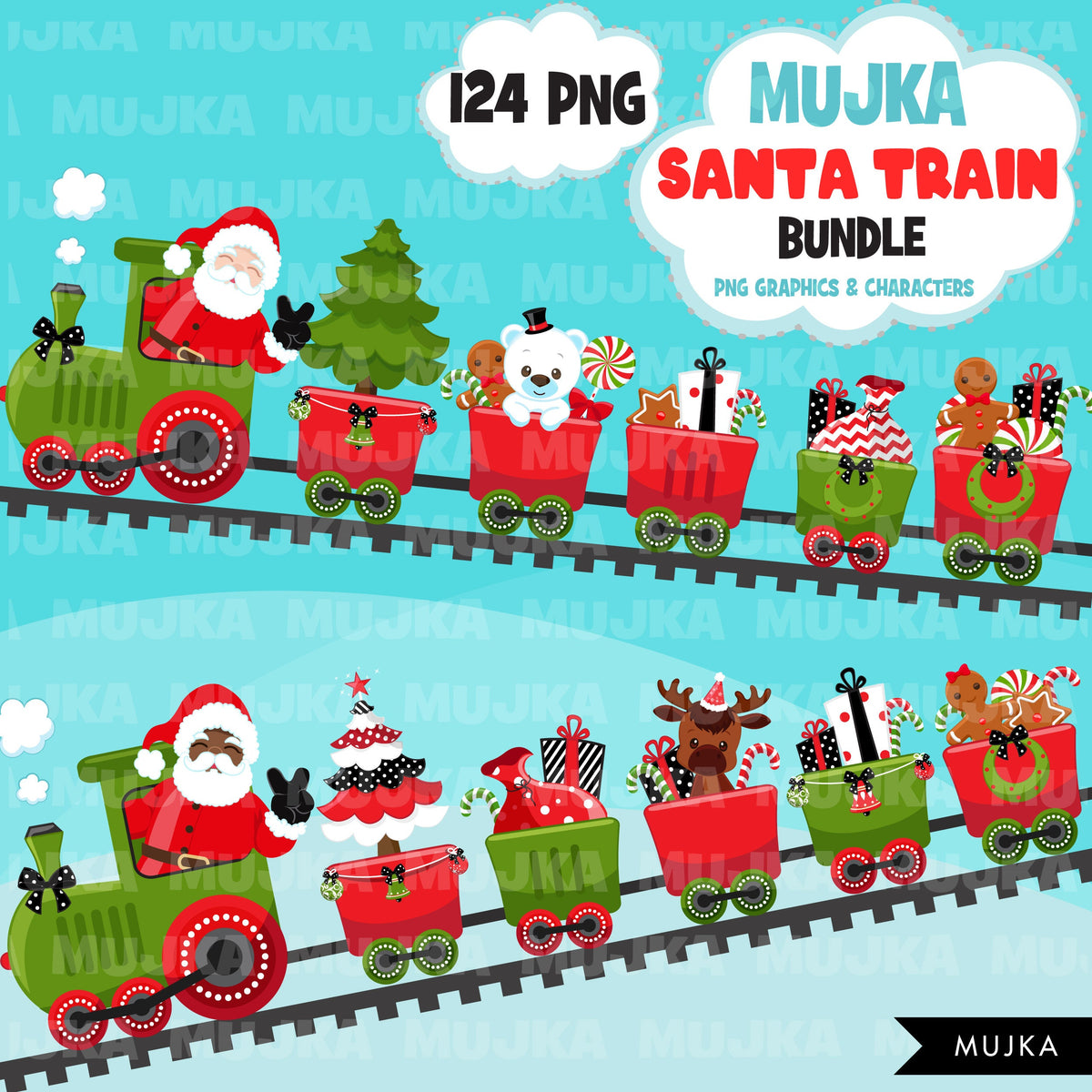 Santa train PNG, Santa Bundle, Black Santa Png, Christmas train clipar ...