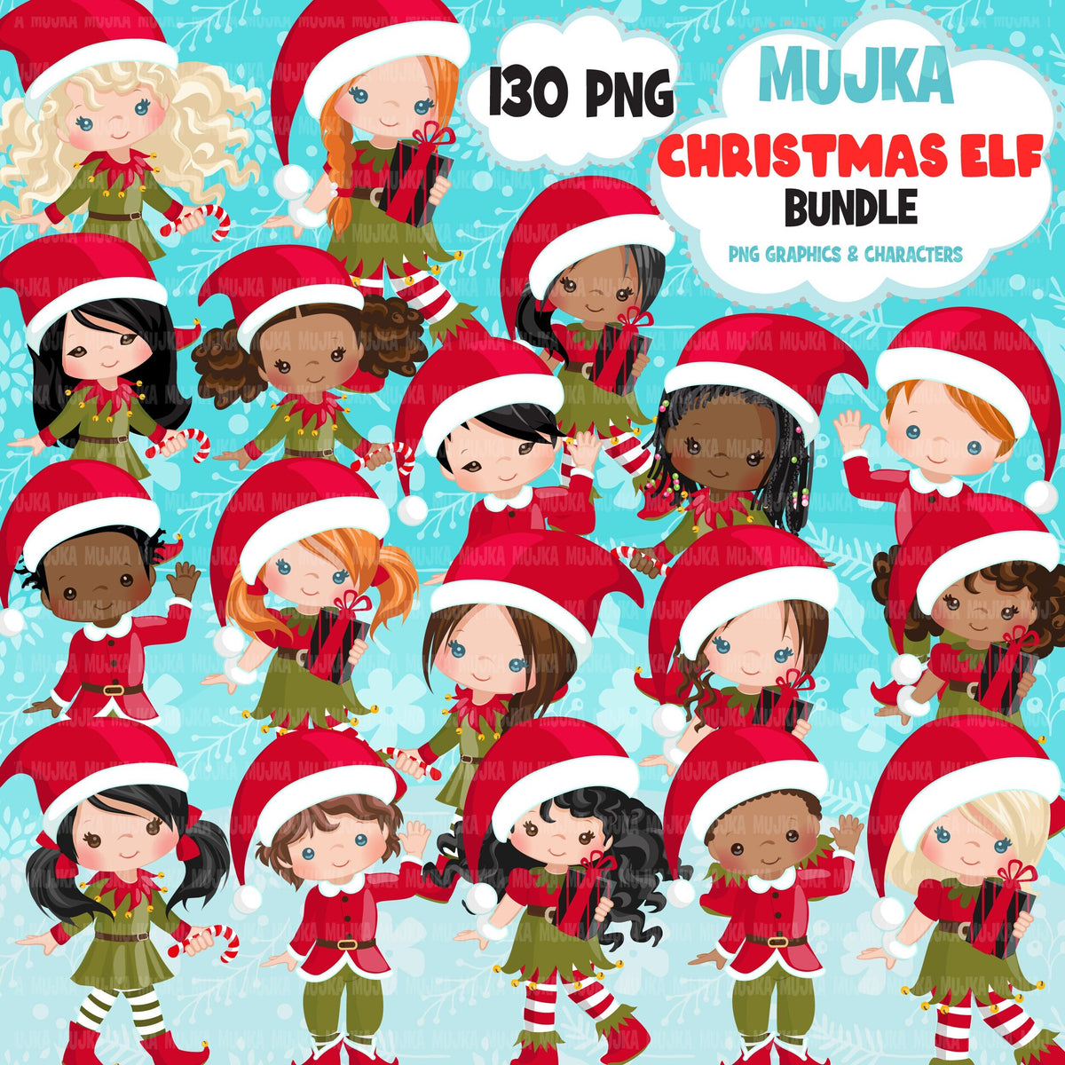 Christmas Elf Bundle, elf png, elves clipart, African American elf, Bl ...