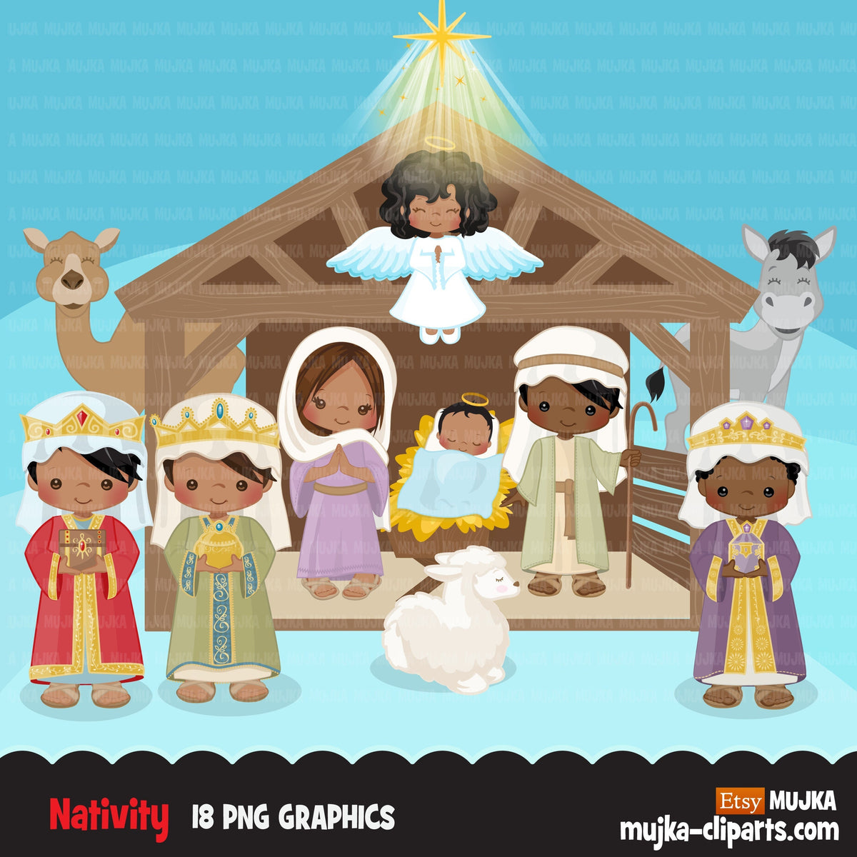 Nativity Clipart, black Jesus, Nativity png, religious illustration, B ...