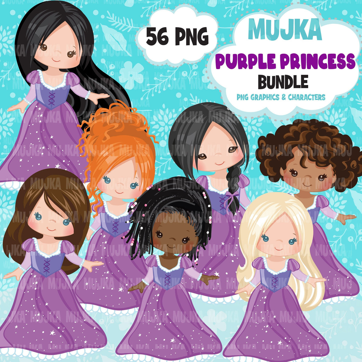 Princess Bundle, Princess Png, Princess Clipart, Birthday Bundle, Blac