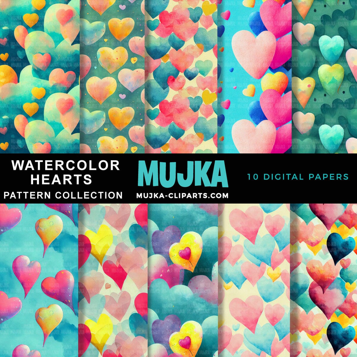 Valentines Day Digital papers, watercolor heart digital paper, valenti ...