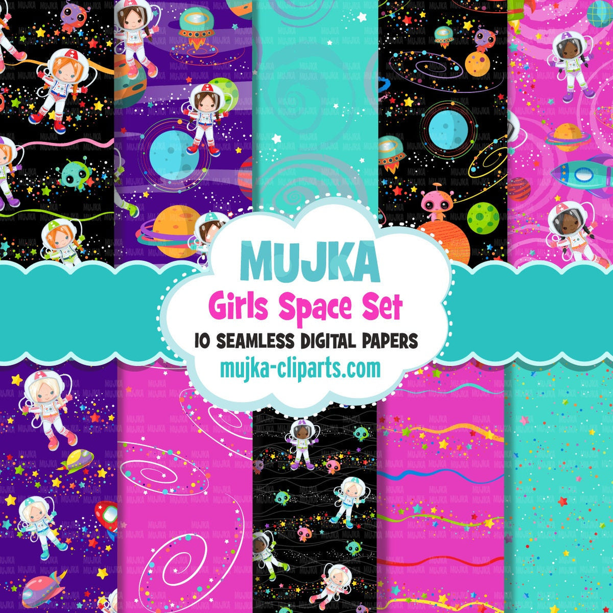 Space Digital papers, astronaut background, girl out of this space pat ...