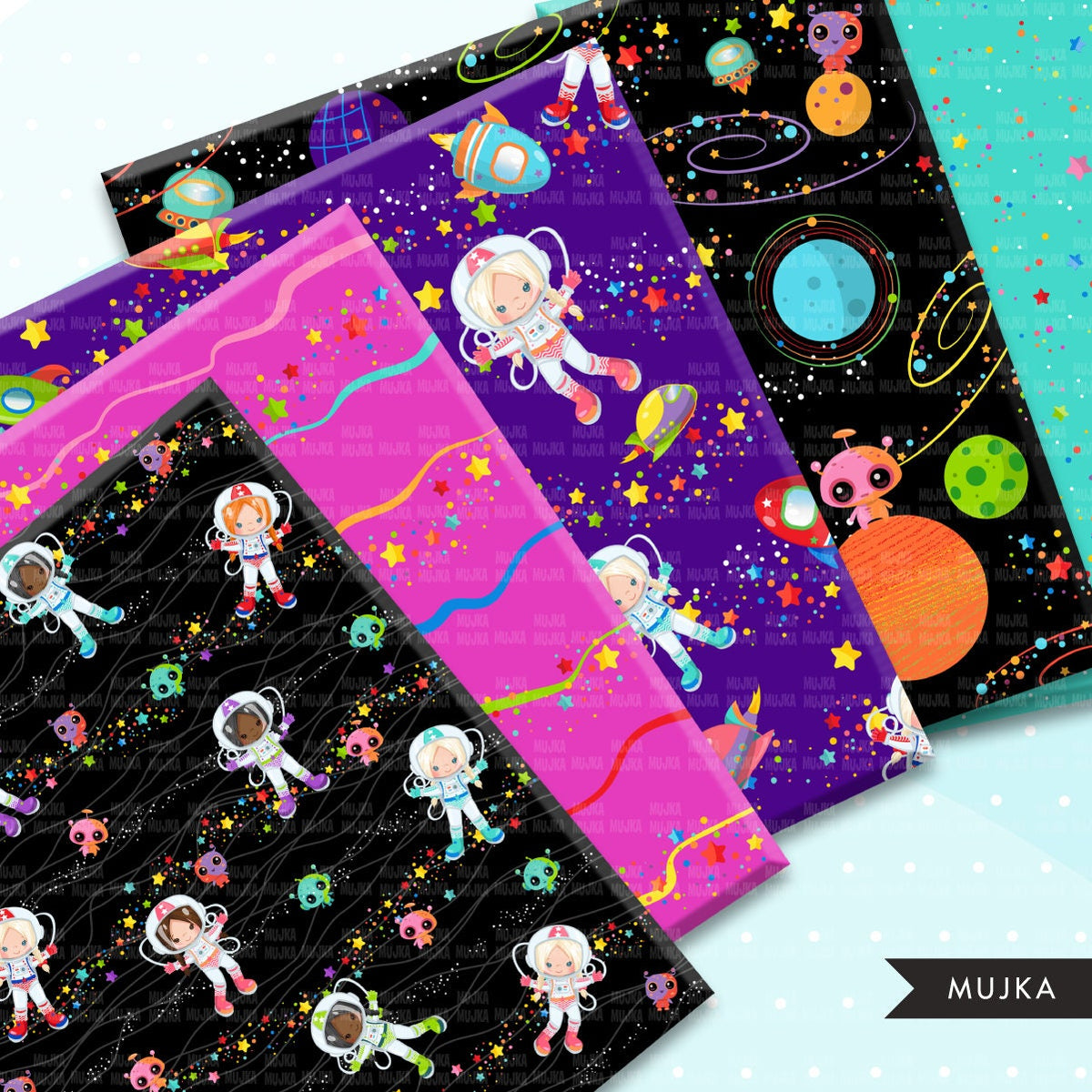 Space Digital papers, astronaut background, girl out of this space pat ...