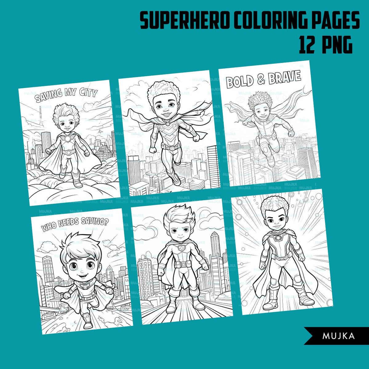 Superhero Coloring Pages, Printable coloring book for boys, Kids Color ...