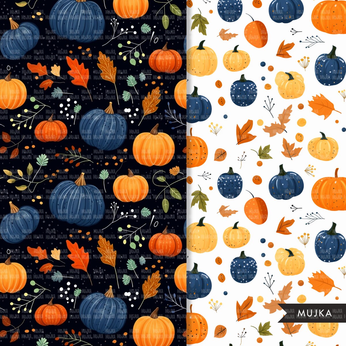 Fall Digital papers, pumpkin seamless patterns, autumn leaves printabl ...